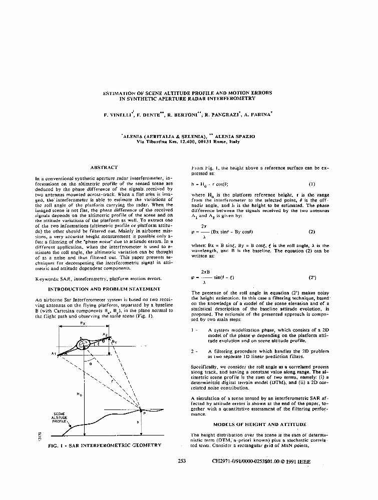 Estimation Of Scene Altitude Profile And Motion Errors In Synthetic Aperture Radar