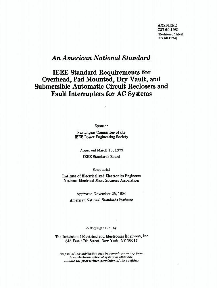 C37.60-1981 - IEEE Standard Requirements for Overhead, Pad Mounted, Dry ...