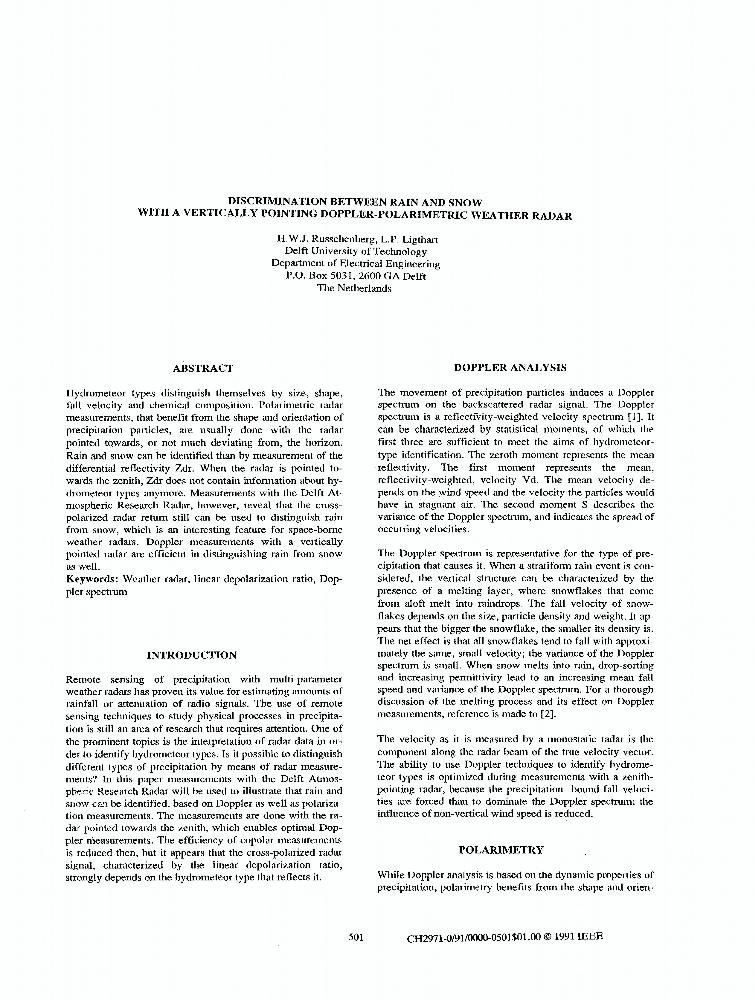 Discrimination Between Rain And Snow With A Vertically Pointing Doppler Polarimetric Weather