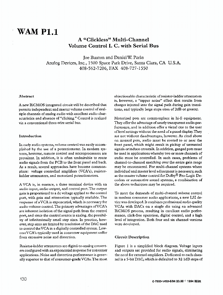 A "Clickless" Multi-Channel Volume Control I. C. with Serial Bus | IEEE ...