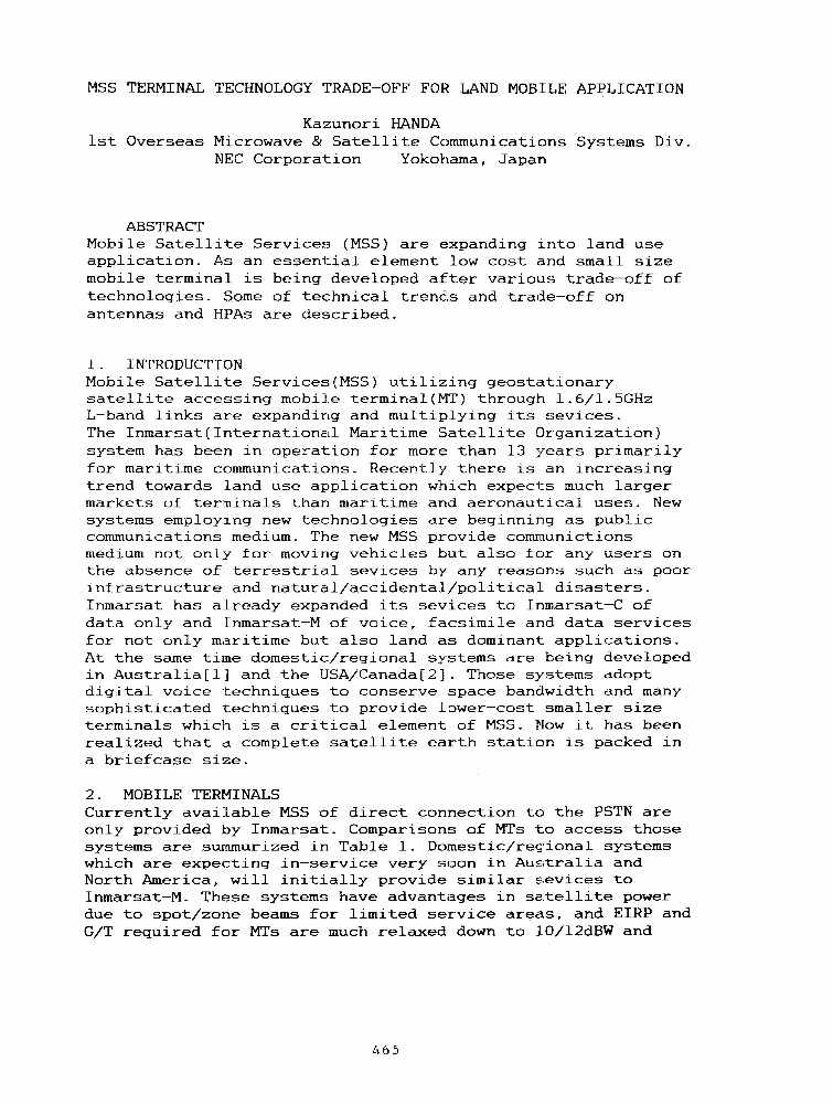 MSS Terminal Technology Trade-Off For Land Mobile Application | IEEE ...