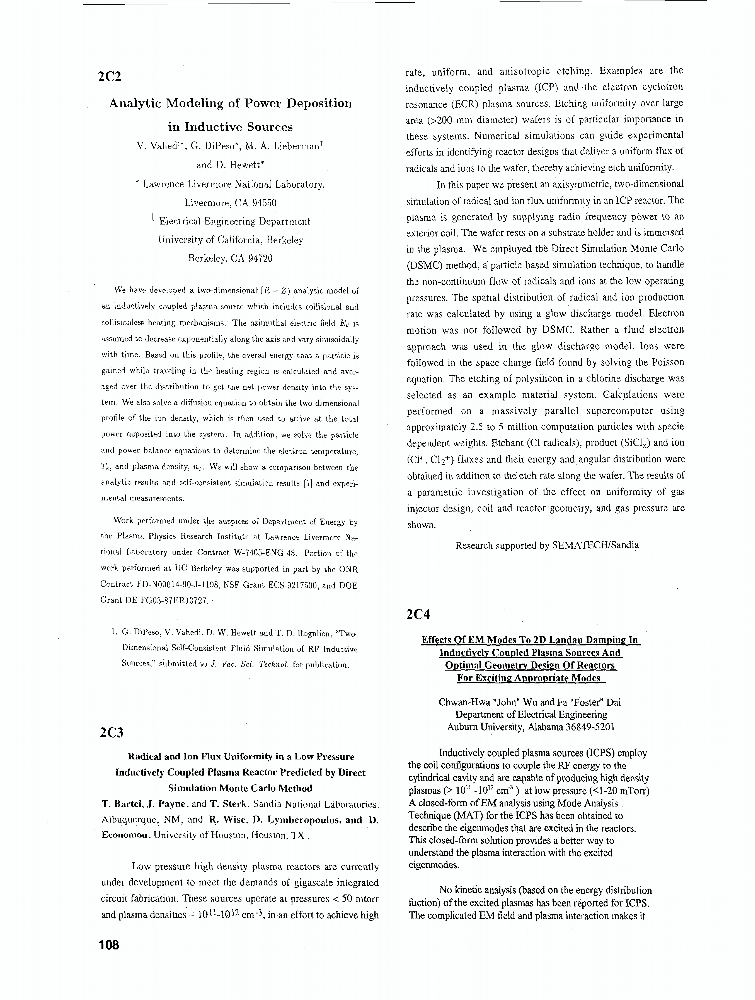 Radical And Ion Flux Uniformity In A L,ow Pressure Inductively Coupled Plasma Reactor Predicted ...