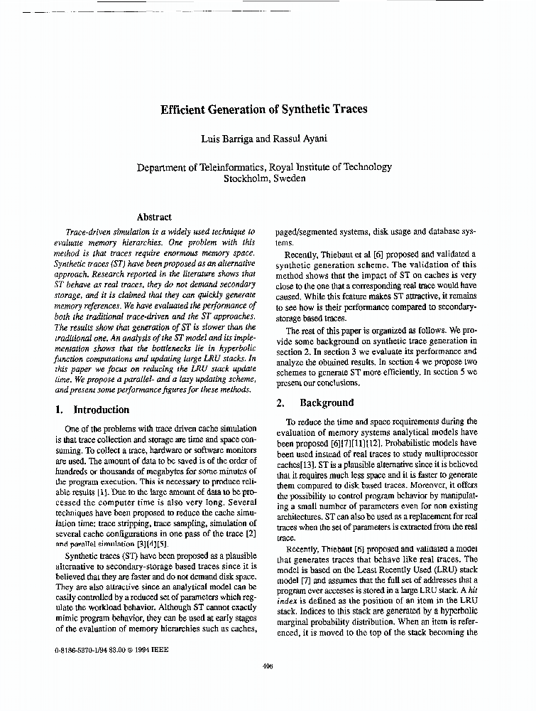 Efficient Generation Of Synthetic Traces | IEEE Conference Publication | IEEE Xplore