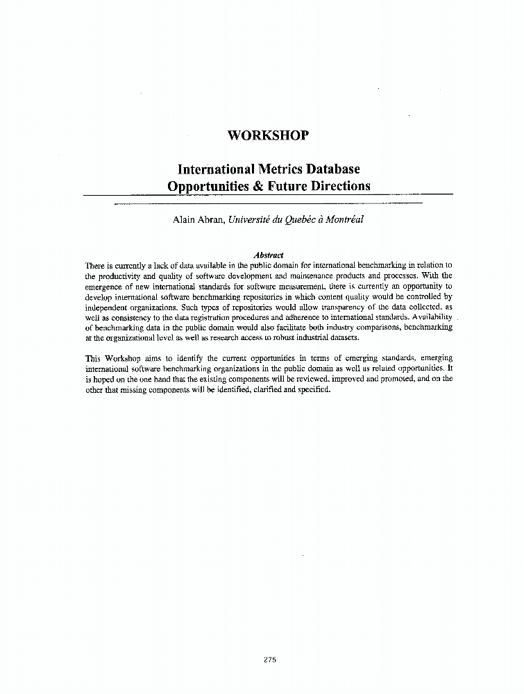 International Metrics Database Opportunities & Future Directions | IEEE ...