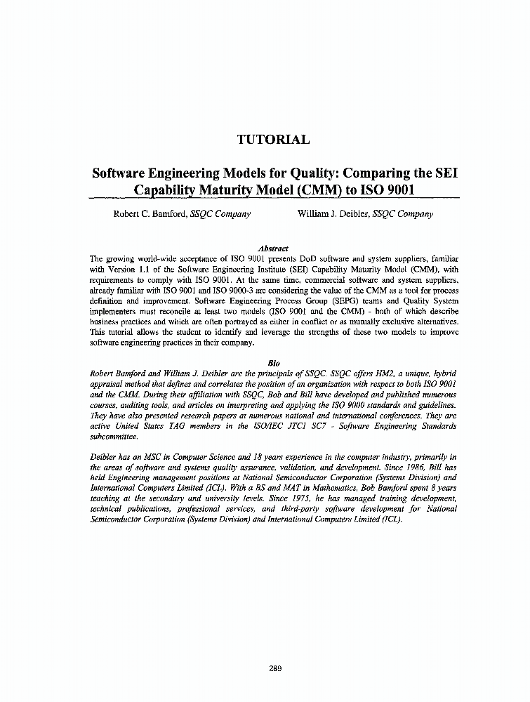 Software Engineering Models For Quality: Comparing The SEI Capability ...