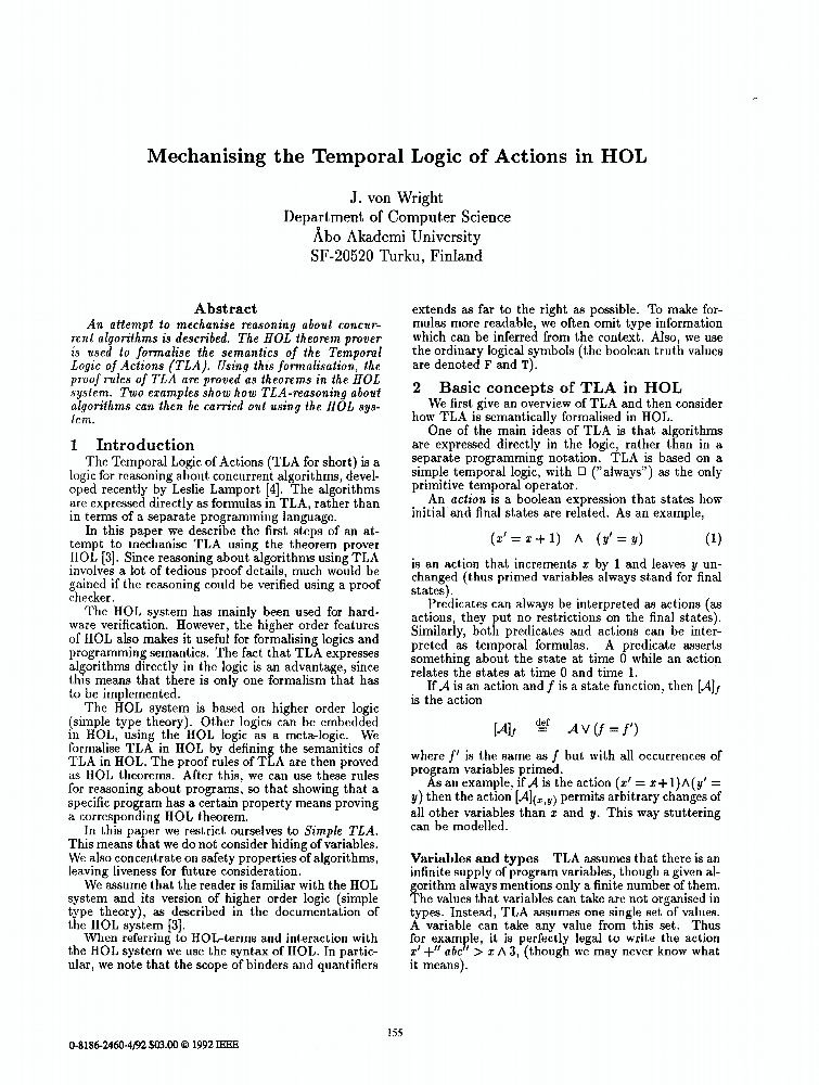Mechanizing The Temporal Logic Of Actions In HOL | IEEE Conference ...