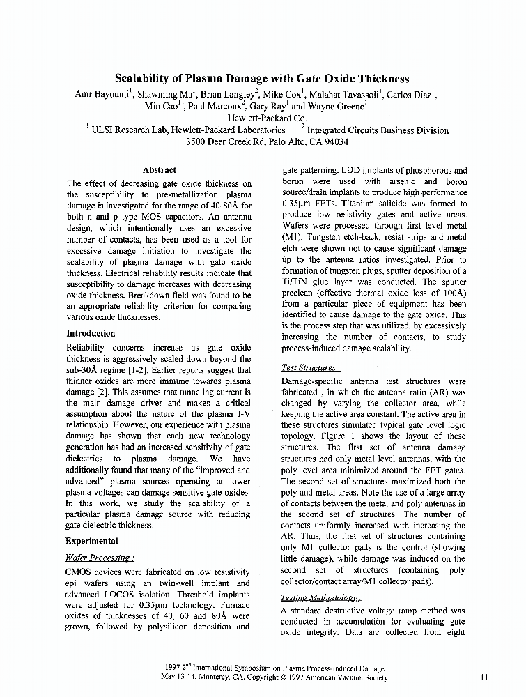 Scalability Of Plasma Damage With Gate Oxide Thickness | IEEE ...