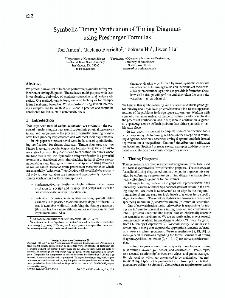 Symbolic Timing Verification Of Timing Diagrams Using Presburger ...