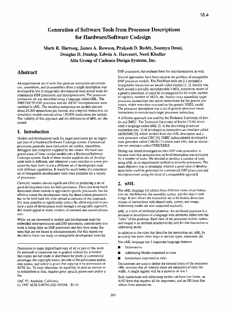 Generation Of Software Tools From Processor Descriptions For Hardwaresoftware Codesign Ieee