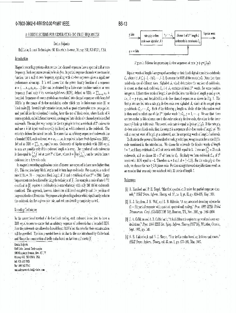 A Coding Scheme For Generating DC-free Sequences | IEEE Conference Publication | IEEE Xplore