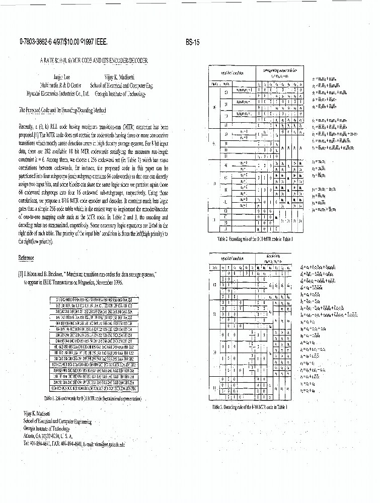 A Rate 8/10 (0, 6) MTR Code And Its Encoder/decoder | IEEE Conference ...