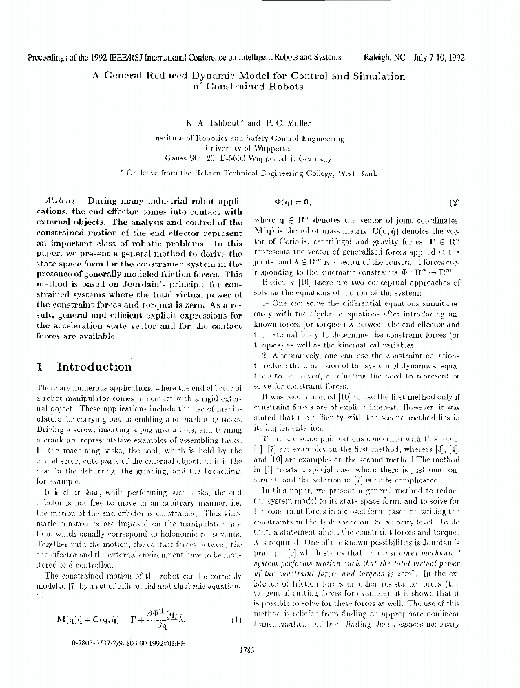 A General Reduced Dynamic Model For Control And Simulation Of Constrained Robots | IEEE ...