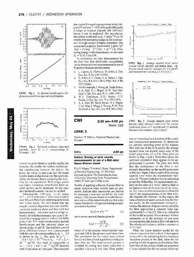 Kalman filtering of wind velocity measurements by use of a first order ...