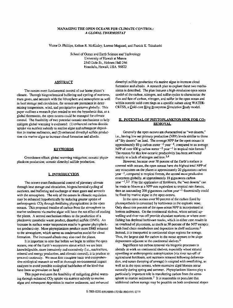 Managing The Open Oceans For Climate Control: A Global Thermostat ...