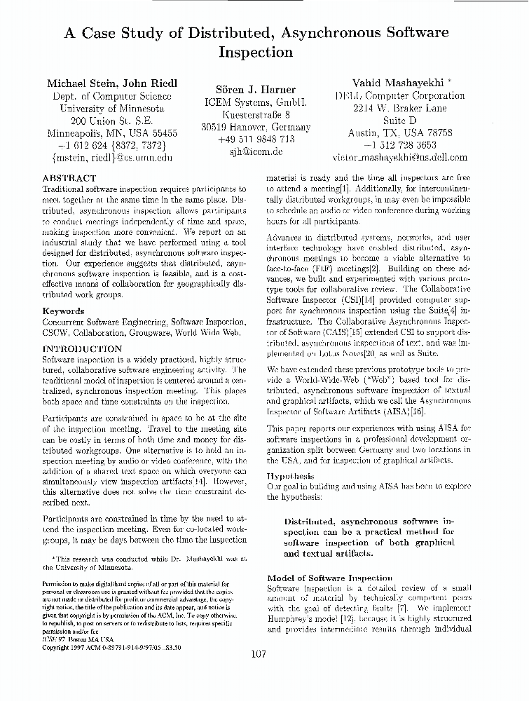 A Case Study of Distributed, Asynchronous Software Inspection | IEEE ...