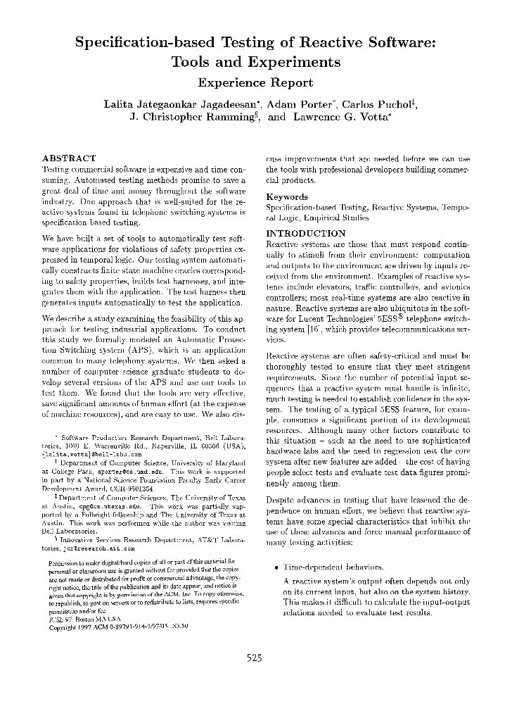 Specification-based Testing of Reactive Software: Tools and Experiments ...