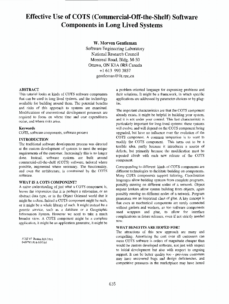Effective Use of COTS (Commercial-Off-the-Shelf) Software Components in ...