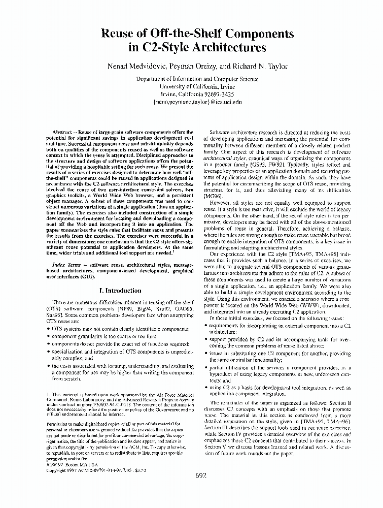 Reuse of Off-the-Shelf Components in C2-Style Architectures | IEEE ...