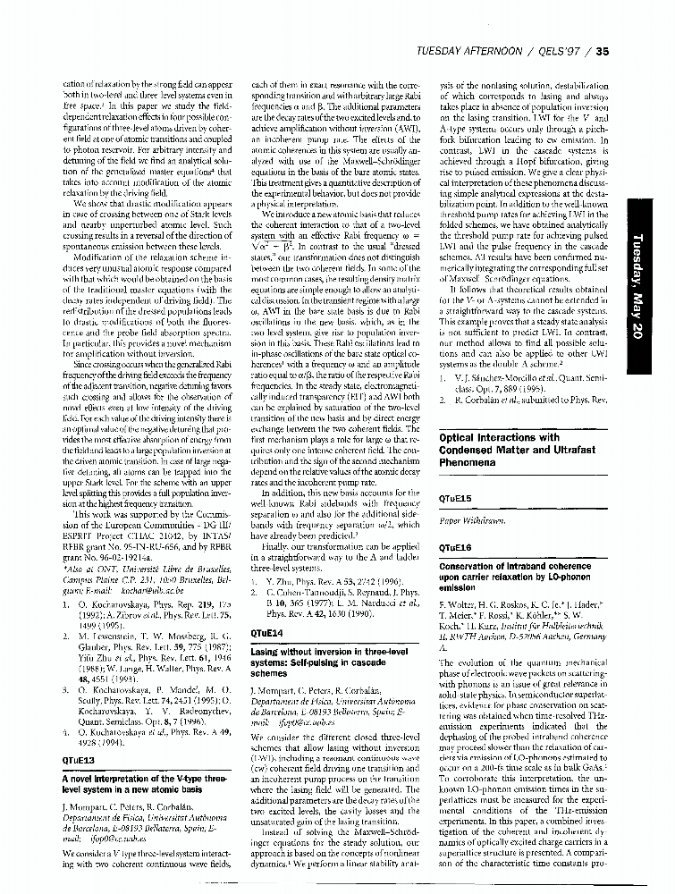 Lasing Without Inversion In Three Level Systems Self Pulsing In Cascade Schemes Ieee
