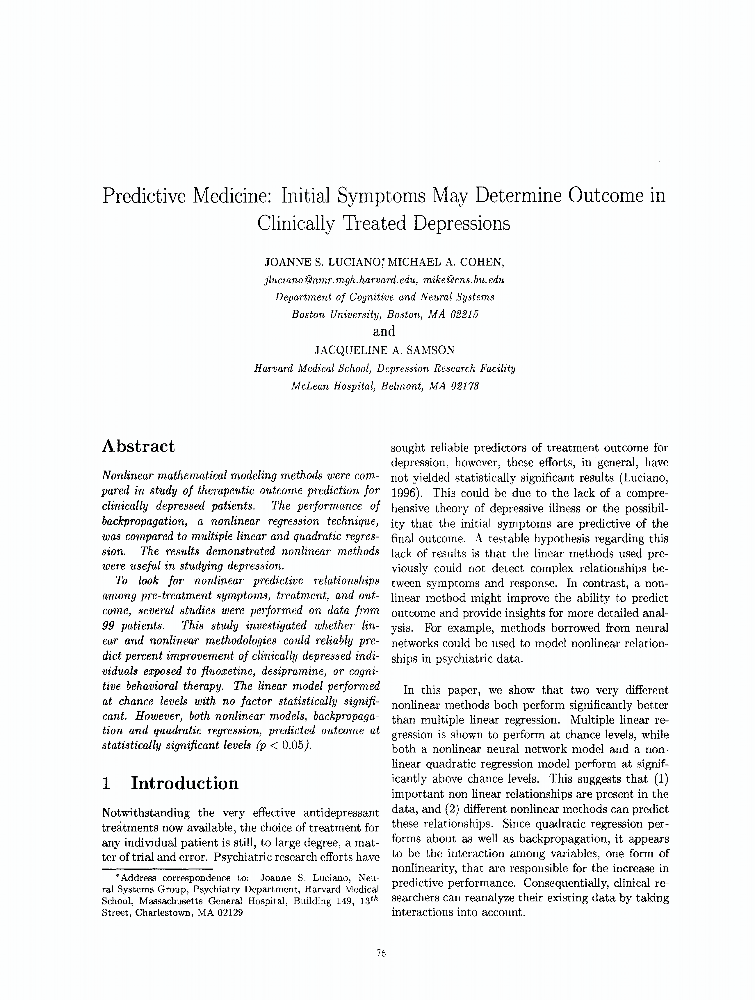 Predictive Medicine: Initial Symptoms May Determine Outcome In ...