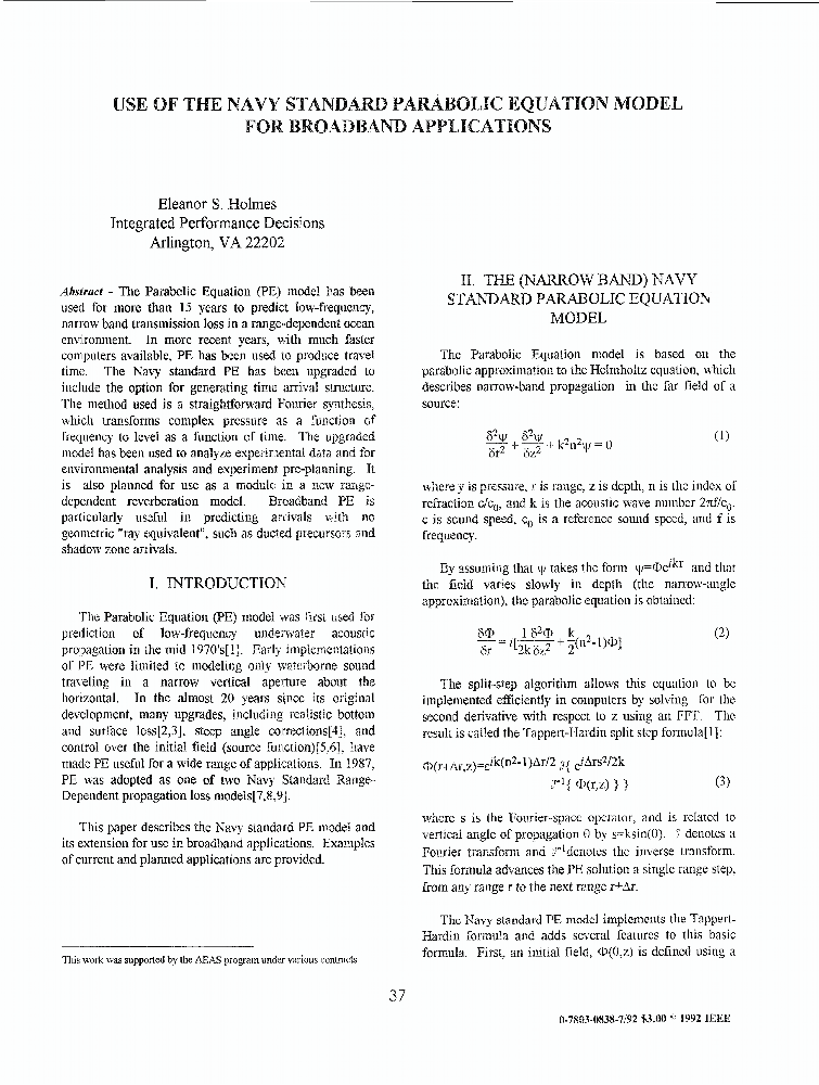 Use Of The Navy Standard Parabolic Equation Model For Broadband ...