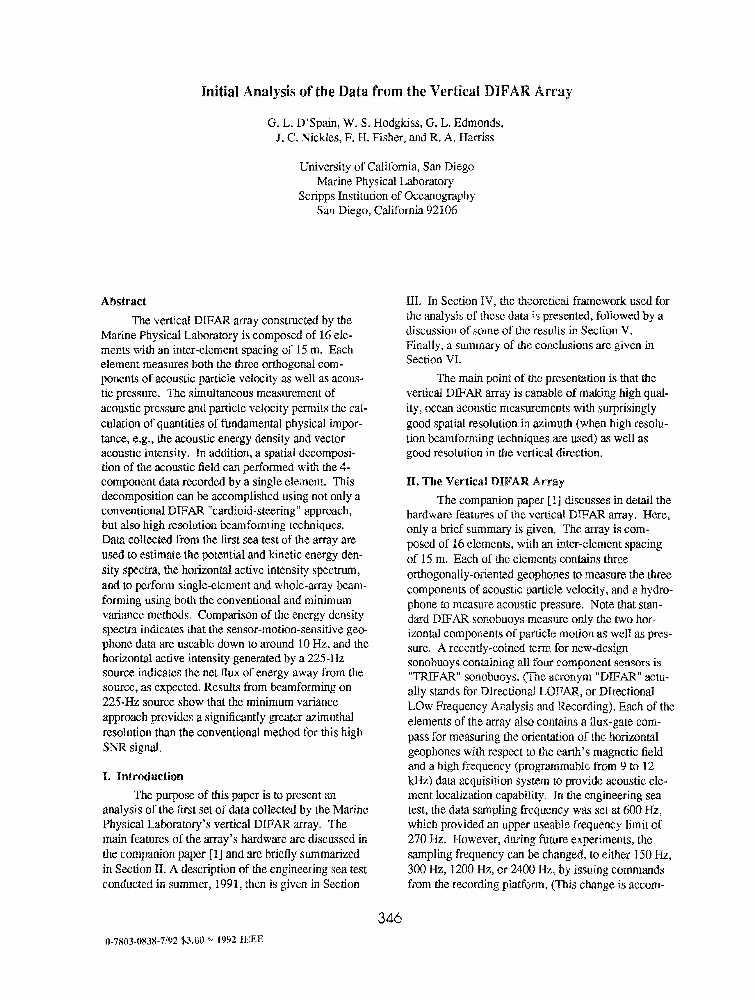 Initial Analysis Of The Data From The Vertical DIFAR Array | IEEE ...