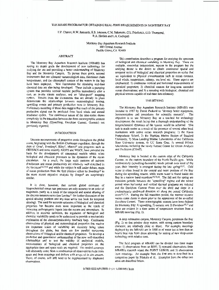 The Mbari Program For Obtaining Real-time Measurements In Monterey Bay ...