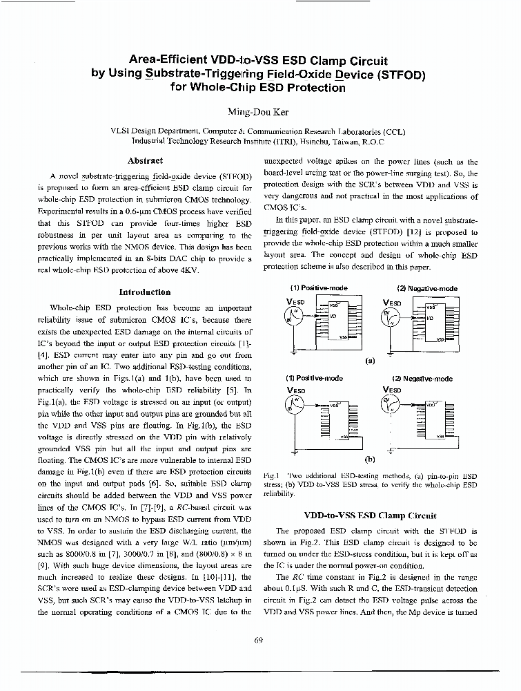 Area-efficient VDD-to-vSS ESD Clamp Circuit By Using Substrate-triggering Field-oxide Device ...