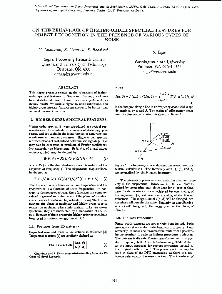 On The Behaviour Of Higher-order Spectral Features For Object Recognition In The Presence Of ...