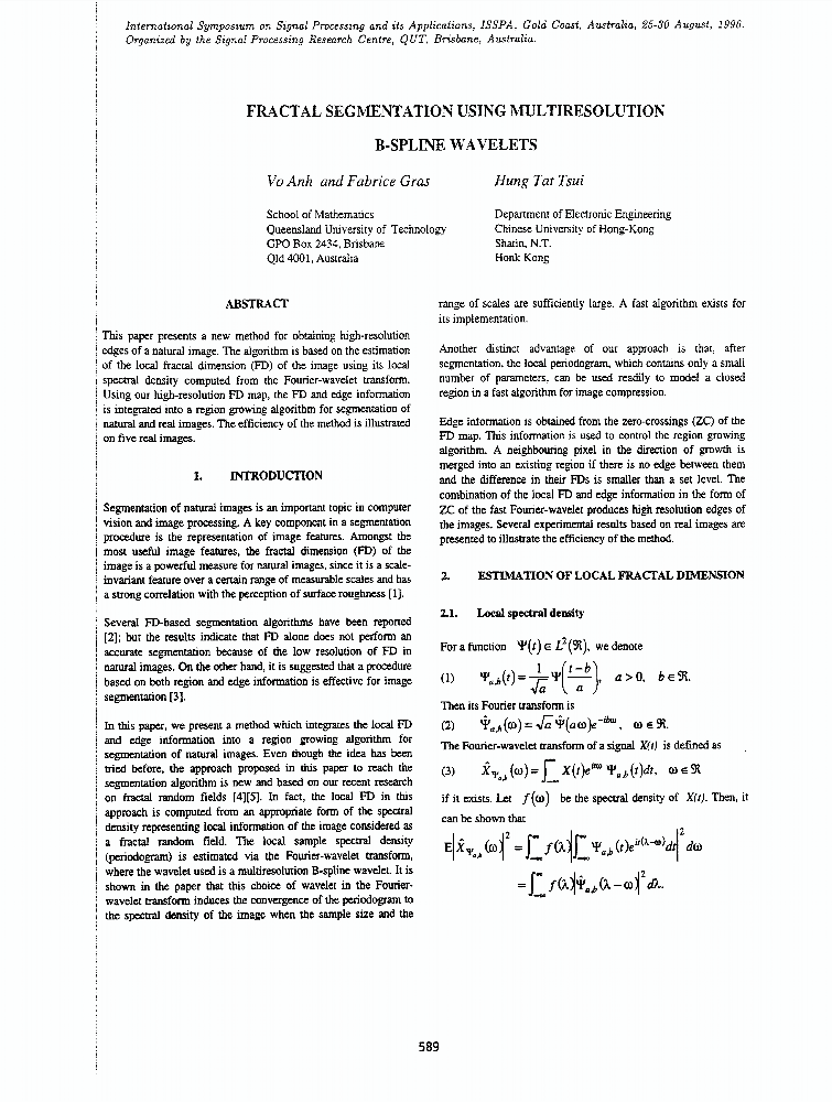 Fractal Segmentation Using Multiresolution B-spline Wavelets | IEEE ...