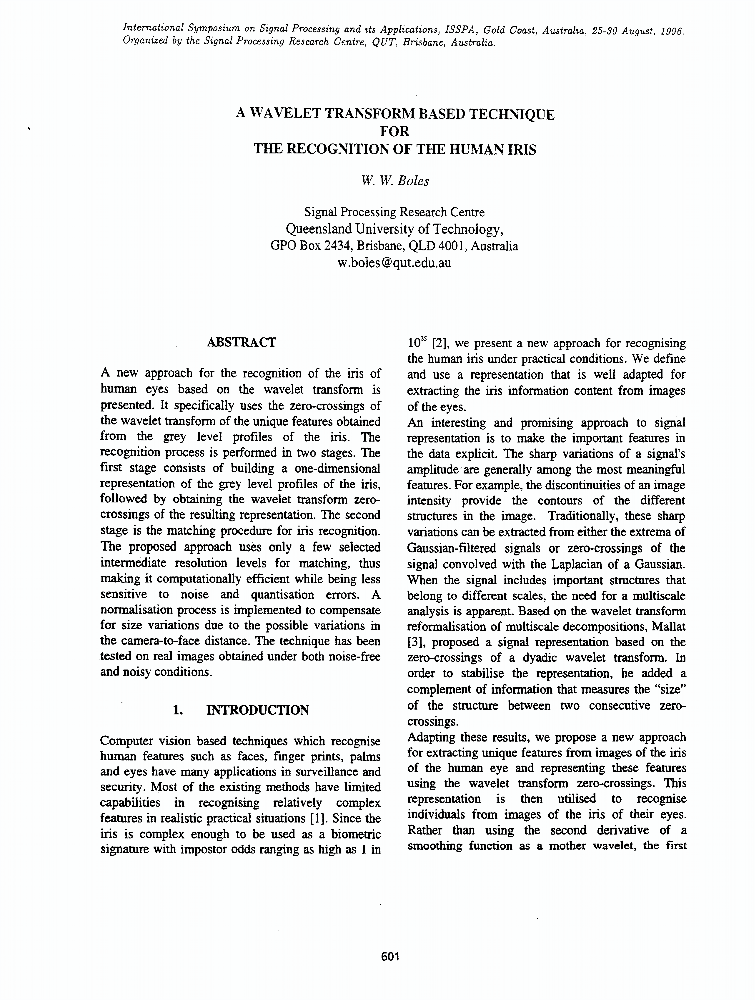 A Wavelet Transform Based Technique For The Recognition Of The Human Iris | IEEE Conference ...