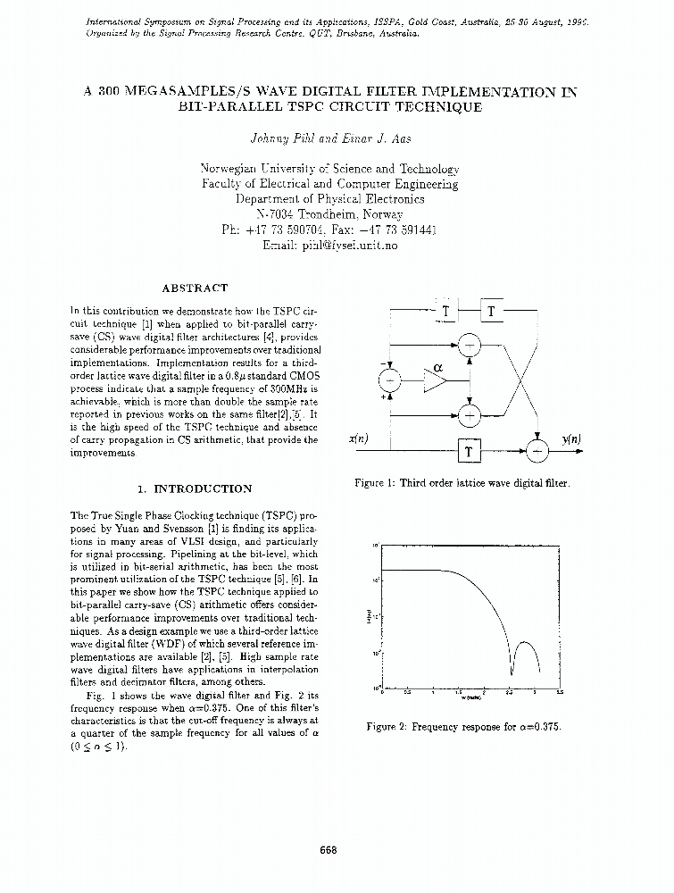 4300 Megasampless Wave Digital Filter Implementation In Bit Parallel Tspc Circuit Technique