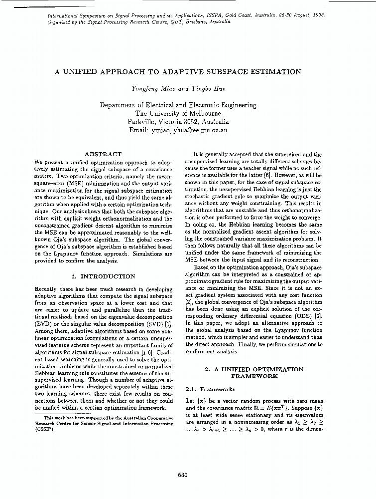 A Unified Approach To Adaptive Subspace Estimation | IEEE Conference Publication | IEEE Xplore