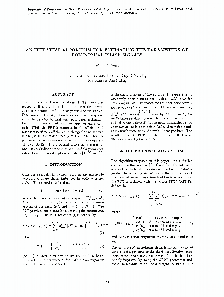 An Iterative Algorithm For Estimating The Parameters Of Polynomial Phase Sighals | IEEE ...