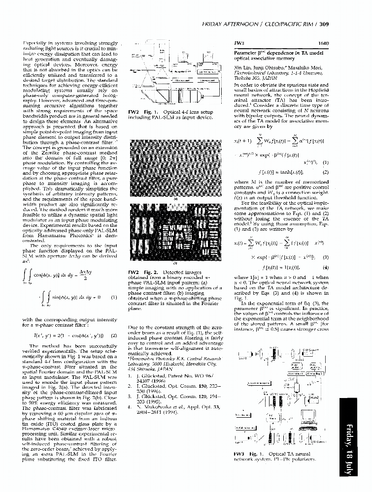 Parameter B/sup m/ Dependence In TA Model Optical Associative Memory ...