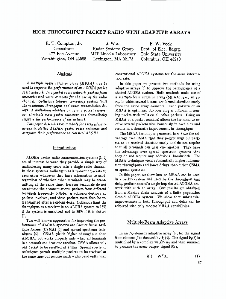 High Throughput Packet Radio With Adaptive Arrays | IEEE Conference ...