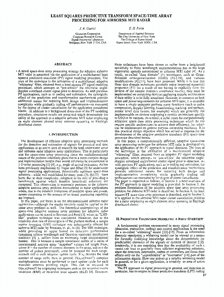 Least Squares Predictive Transform Space Time Array Processing For Airborne Mti Radar Ieee
