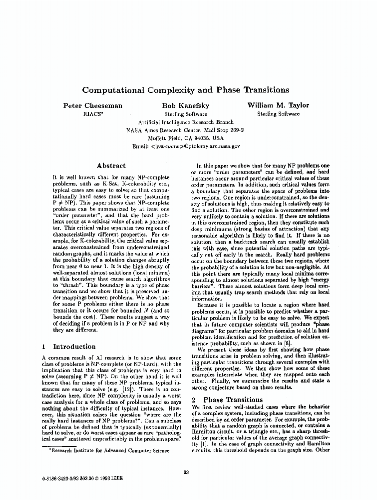 Computational Complexity And Phase Transitions | IEEE Conference Publication | IEEE Xplore