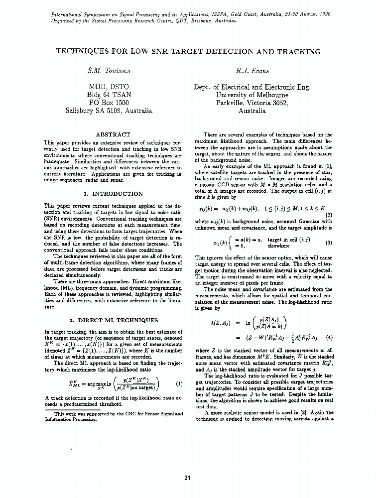 Techniques For Low Snr Target Detection And Tracking Ieee Conference Publication Ieee Xplore