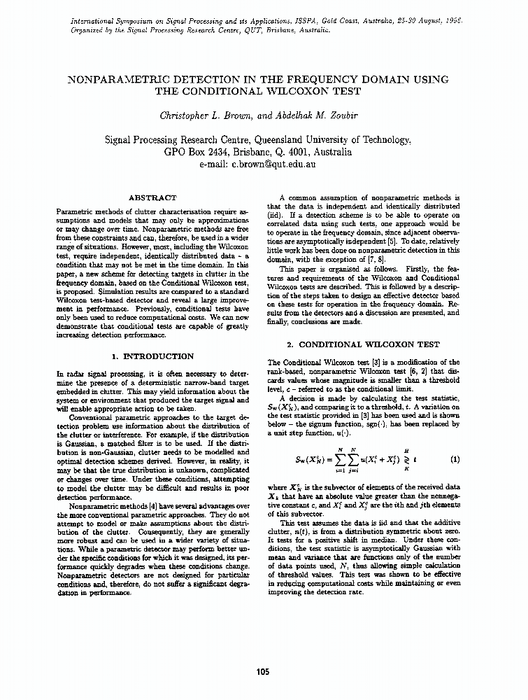Nonparametric Detection In The Frequency Domain Using The Conditional Wilcoxon Test Ieee 2047
