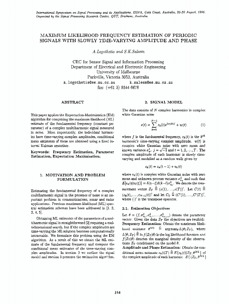 Maximum Likelihood Frequency Estimation of Periodic Signals with Slowly Time-Varying Amplitude ...