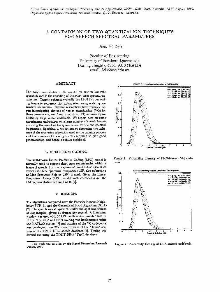 A Comparisoat Of Two Quanttization Techniques For Speech Spectral Parameters Ieee Conference