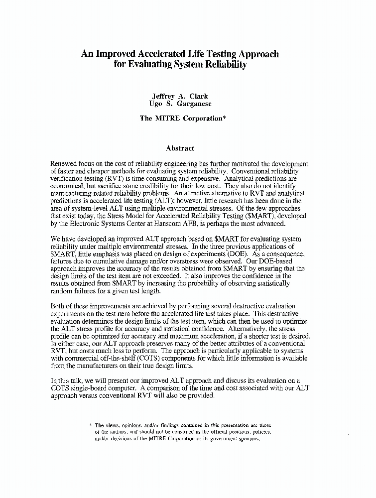 An Improved Accelerated Life Testing Approach For Evaluating System ...