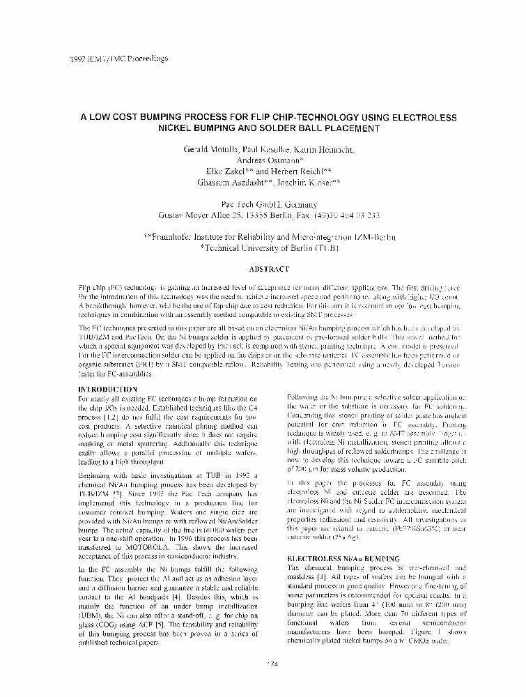 A Low Cost Bumping Process For Flip Chip-technology Using Electroless ...