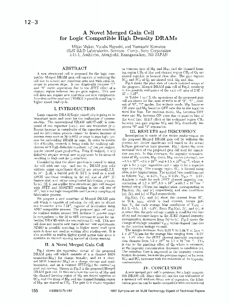 A Novel Merged Gain Cell For Logic Compatible High Density DRAMs | IEEE ...