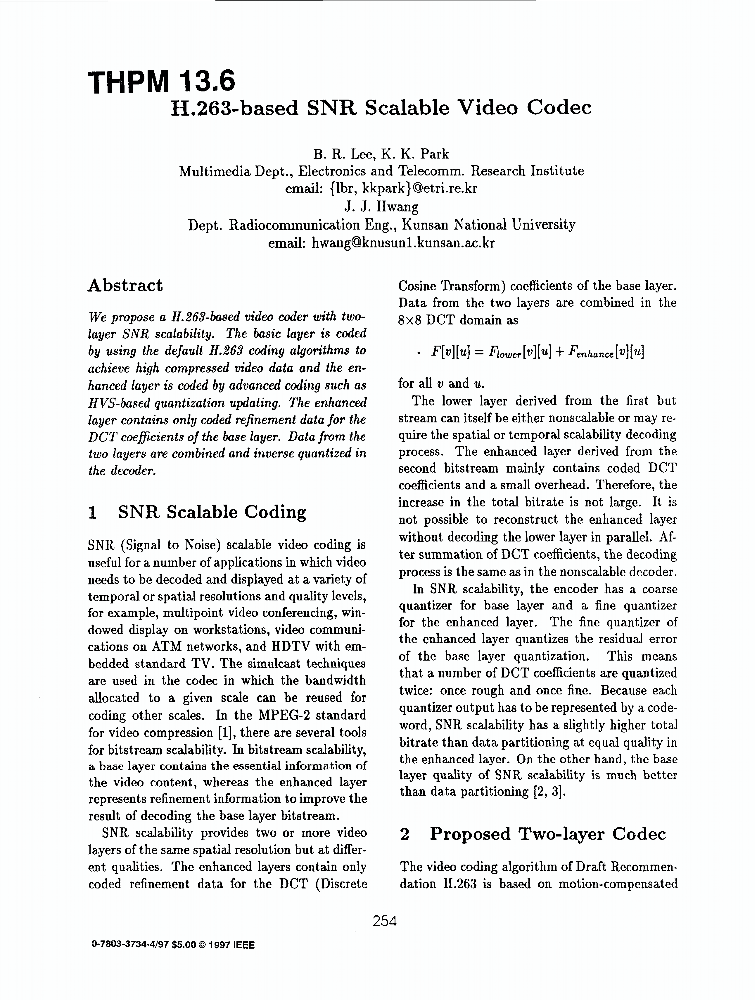H.263-based SNR Scalable Video Codec | IEEE Conference Publication ...