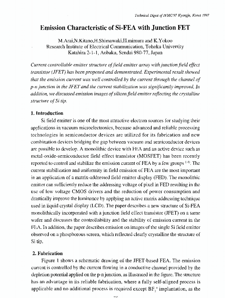 Emission Characteristic of Si-FEA with Junction FET | IEEE Conference ...