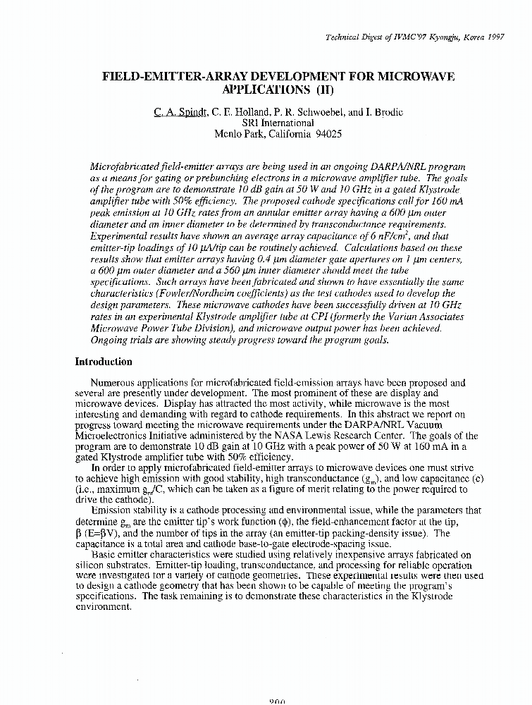 Field-emitter-array Development For Microwave Applications (II) | IEEE ...