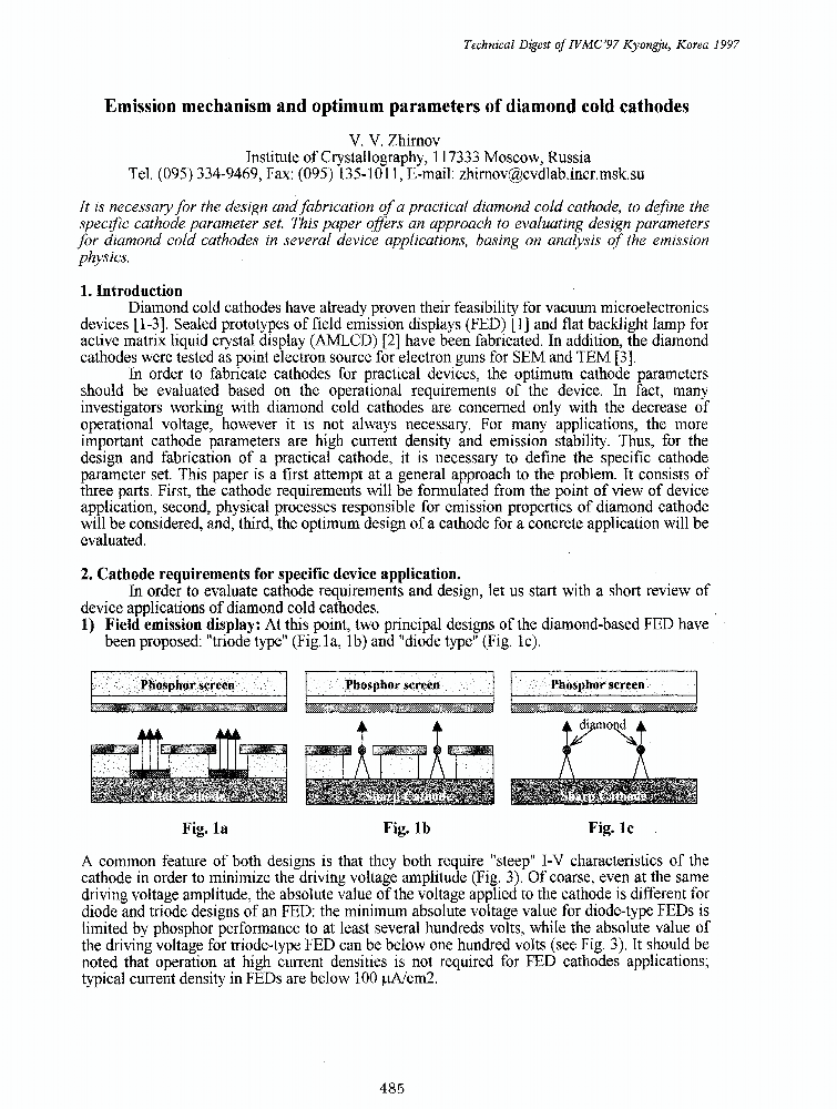 Emission mechanism and optimum parameters of diamond cold cathodes ...