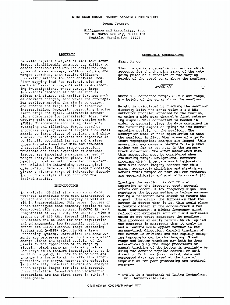 Side Scan Sonar Imagery Analysis Techniques | IEEE Conference ...